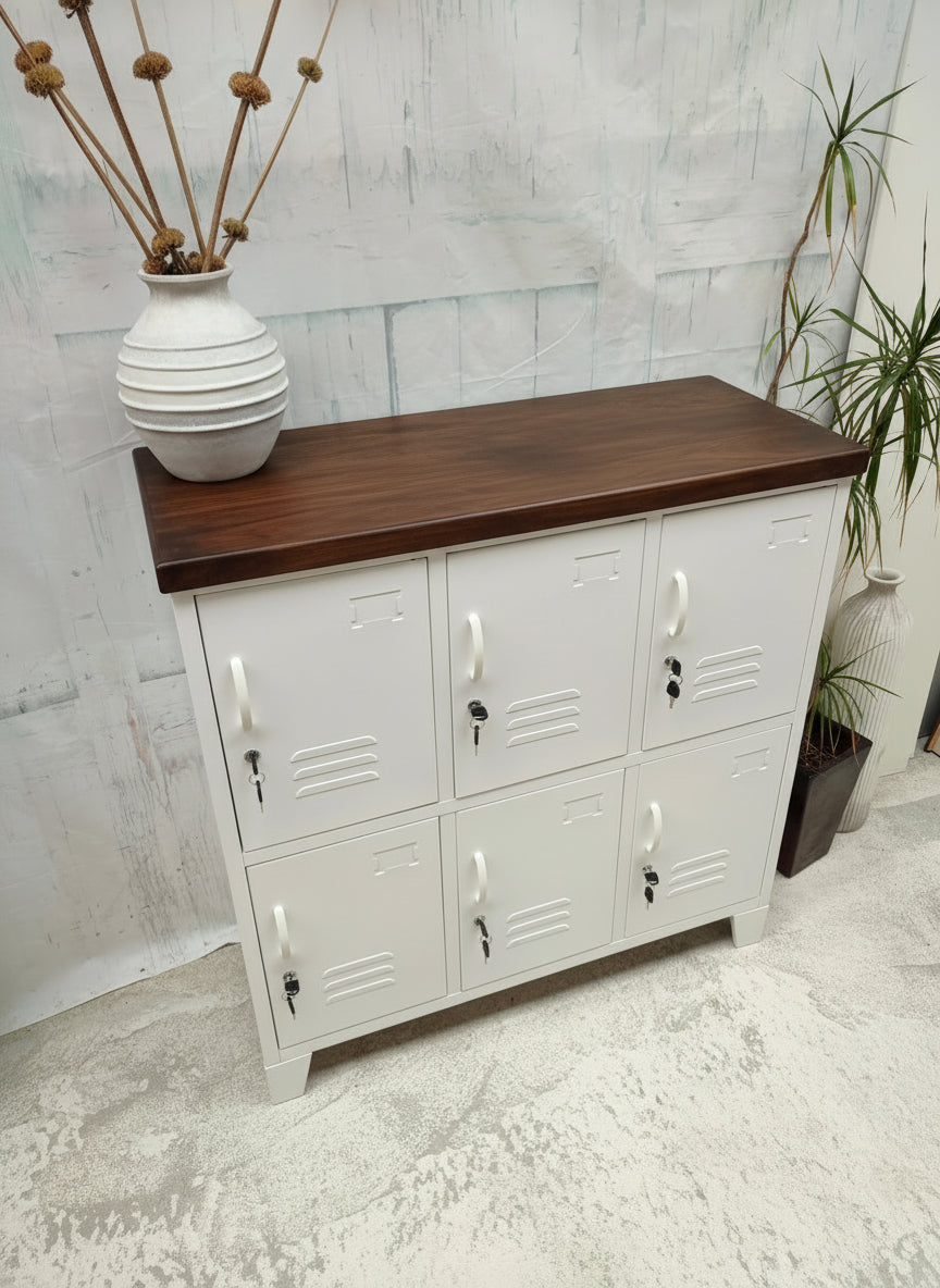 White 6 Door Locker Rimu top – NZ Locker Shop