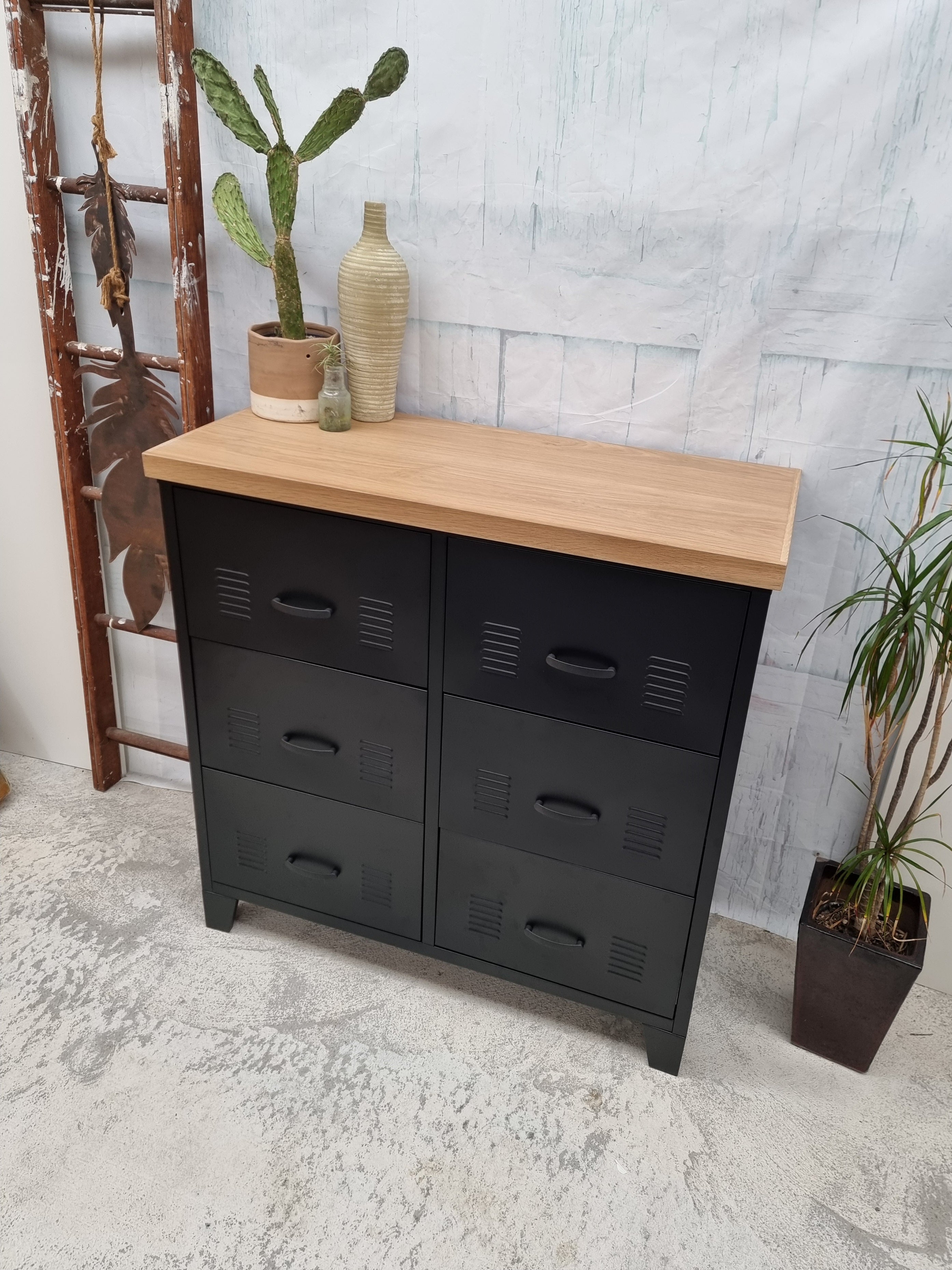 Black 6 Drawer - Oak top – NZ Locker Shop