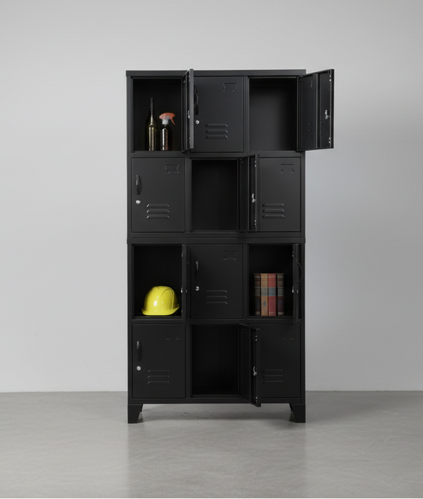 Black 12 Door Industrial Metal Locker Cabinet - Staff Locker NZ – NZ ...