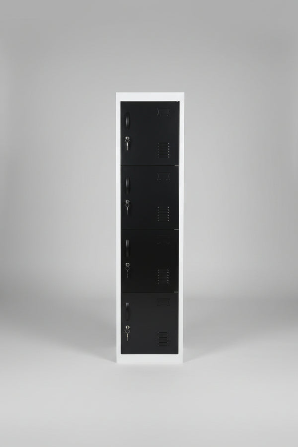 Seconds Slim White & Black 4 Door Locker | Staff Locker – NZ Locker Shop