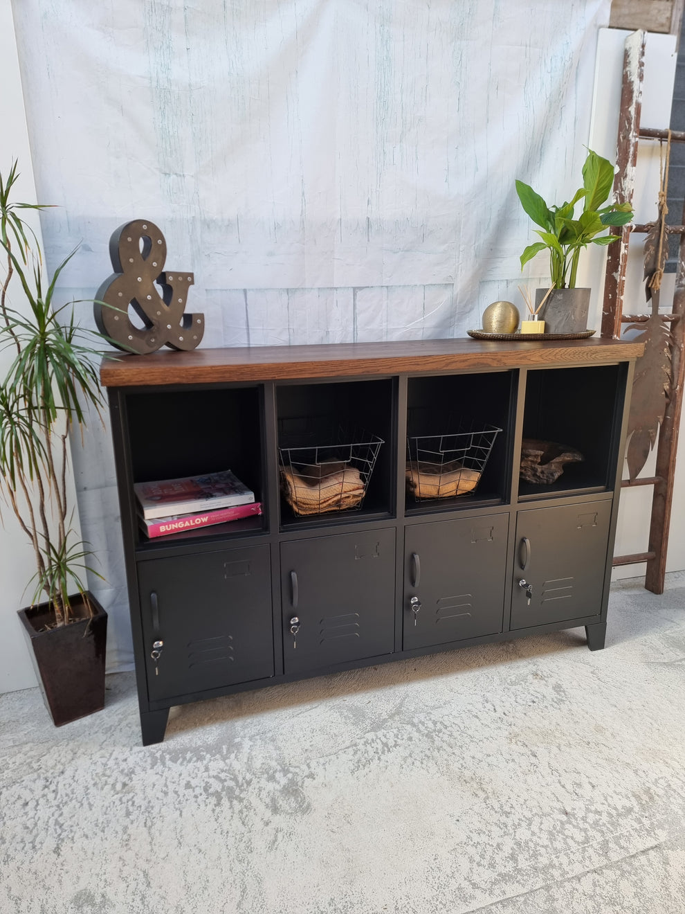 Black cubbyhole Sideboard Locker- Dark Oak top – NZ Locker Shop